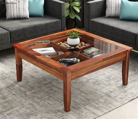 Buy Elevate Sheesham Wood Glass Top Coffee Table With Storage Honey Finish At 30 Off Online