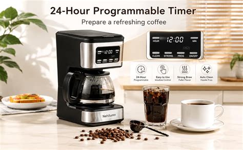 Nehilumn 5 Cup Programmable Coffee Maker Reusable Filter