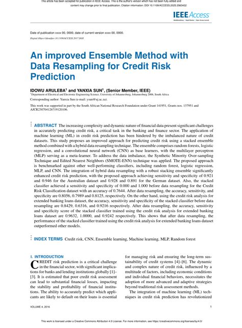Pdf An Improved Ensemble Method With Data Resampling For Credit Risk Prediction