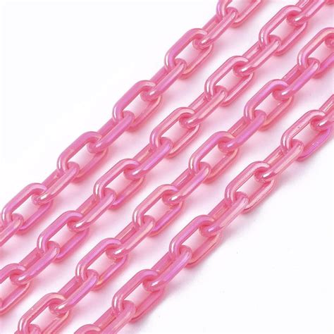 5 Strand Acrylic Opaque Cable Chains Ab Color Oval Hot Pink 13x8x2mm 19