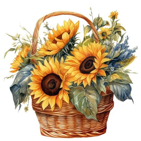 Sunflower Watercolor Style Illustrations Yellow Sunflowers Decorations