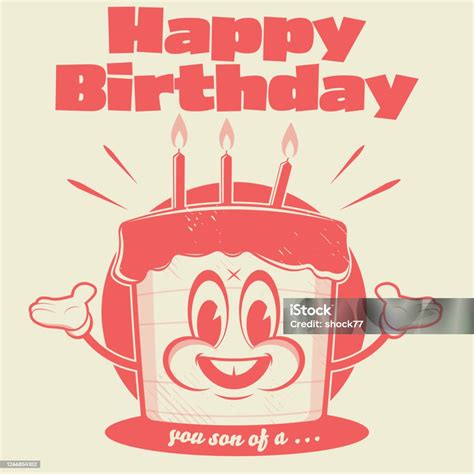 Funny Birthday Cake In Retro Cartoon Style With Sarcastic Comment Stock