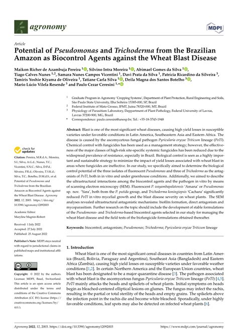 Pdf Potential Of Pseudomonas And Trichoderma From The Brazilian Amazon As Biocontrol Agents