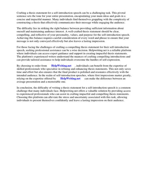 Thesis Statement Examples For Self Introduction Speech Pdf Essays Thesis