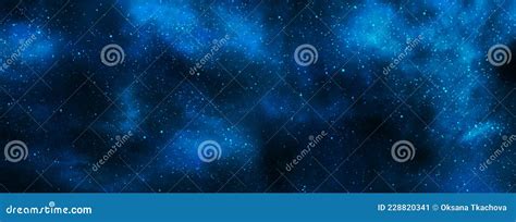 Abstract Cosmic Blue Banner Background With Stars And Nebulae Stock