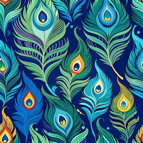 Peacock Feather Seamless Pattern Background Vector Illustration For Fabric And Apparel