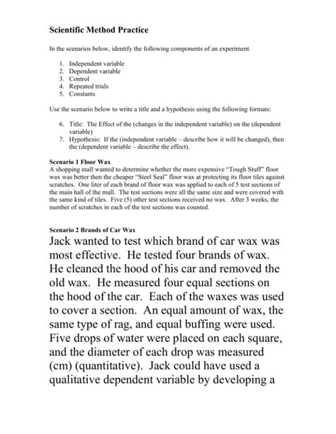 Scientific Method Practice Worksheet