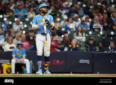 Milwaukee Brewers Jackson Chourio Looks On As He Bats During The First