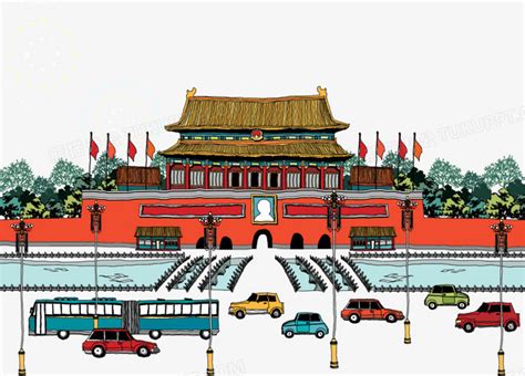 矢量手绘卡通天安门png图片素材下载 卡通png 熊猫办公