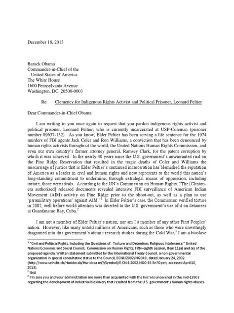 Leonard Peltier Clemency Support Letter To Barack Obama Pdf Government Crime Thriller