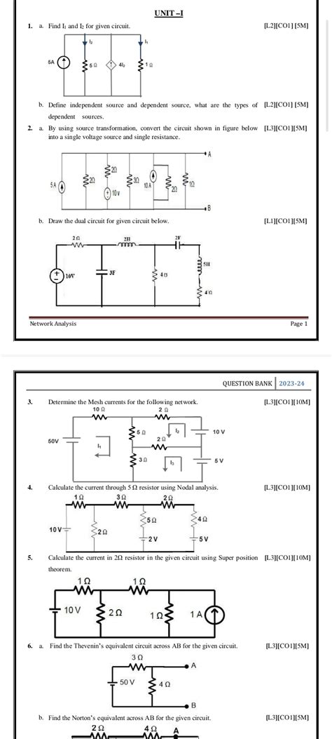 Unit I Network Analysis Questions A Find I1 And I2 For The Given Circ