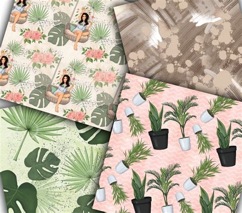 Scrapbook Paper Pack Digital Papers Plant Lady Paper Fashion Girl Paper Girly Digital Paper