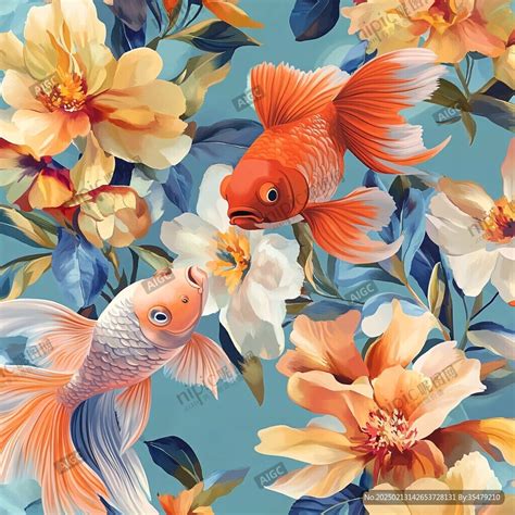 Ai创作图创意金鱼潮流插画 金鱼彩绘图案 金鱼花纹 工笔花鱼壁纸 金鱼装饰图案 创意手绘金鱼 立体画素材金鱼立体画 金鱼包装底纹 鲤鱼荷花插画 金鱼壁纸 荷花锦鲤插画 金鱼客厅背景墙 新中式