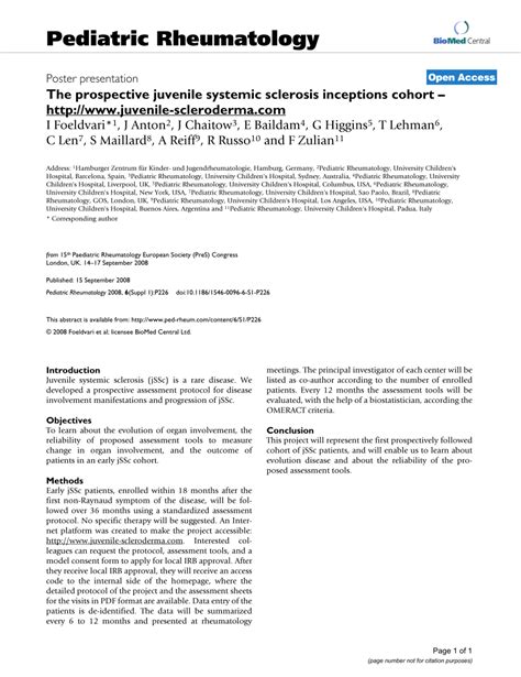 Pdf The Prospective Juvenile Systemic Sclerosis Inceptions Cohort Juvenile