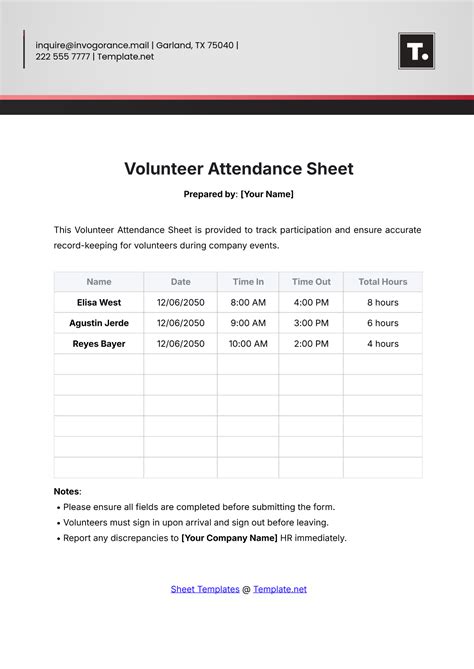 Free Volunteer Attendance Sheet Template To Edit Online