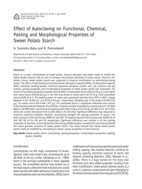 Pdf Effect Of Autoclaving On Functional Chemical Pasting And