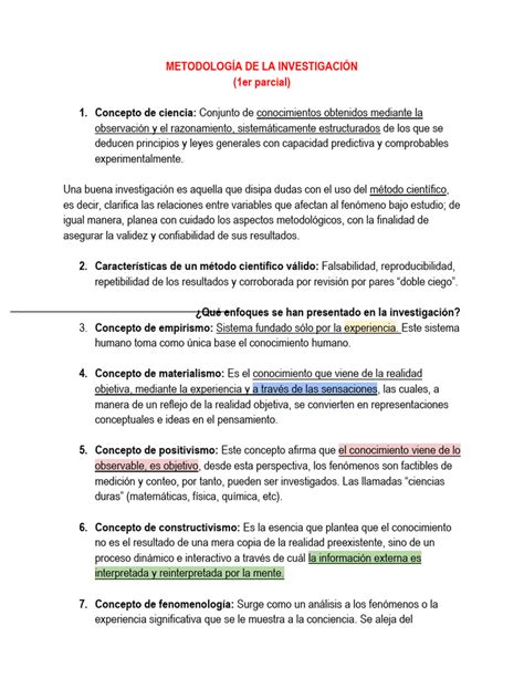 Guía 1er Parcial Metodología Pdf Método Científico Experiencia