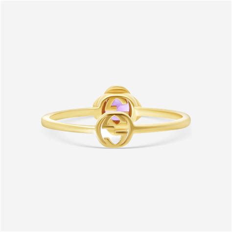 Gucci Interlocking G Motif 18k Yellow Gold Amethyst Ring Sz 55 Ybc66