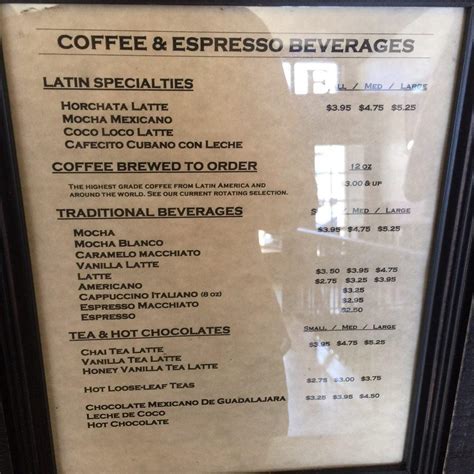 Menu At Tierra Mia Coffee Cafe Los Angeles N Alvarado St
