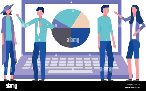 Business People Office Computer Statistics Chart Pie Vector Illustration Stock Vector Image
