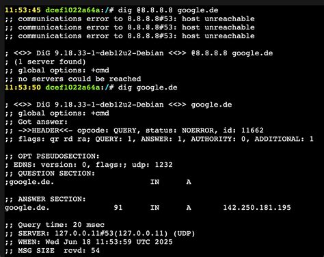 Host Unreachable Error If Dig From Inside A Docker Container And Use An External Dns Apps