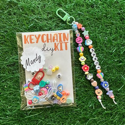 Personalized Name Keychain Kit Diy Hearts And Flowers Beaded Party