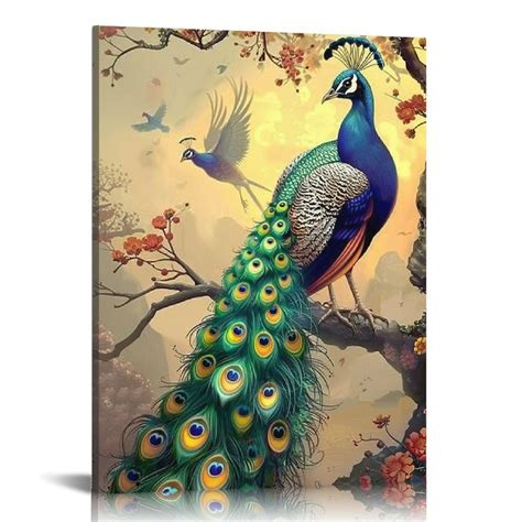 Onetech Retro Colorful Peacock Poster Decoration Retro Peacock Flower