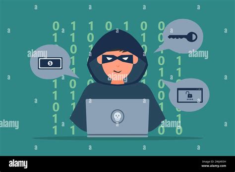 Hacker Or Cyber Criminal With Laptop Stealing User Personal Data