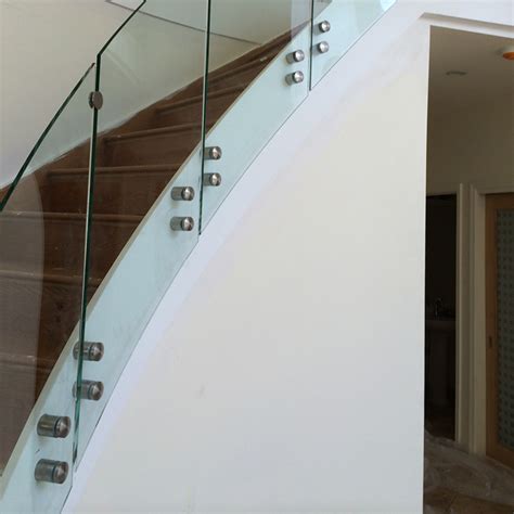 Curved Stairs Patch Fitting Glass Railing Use Tempered Glass With None Handrail Standoff Glass