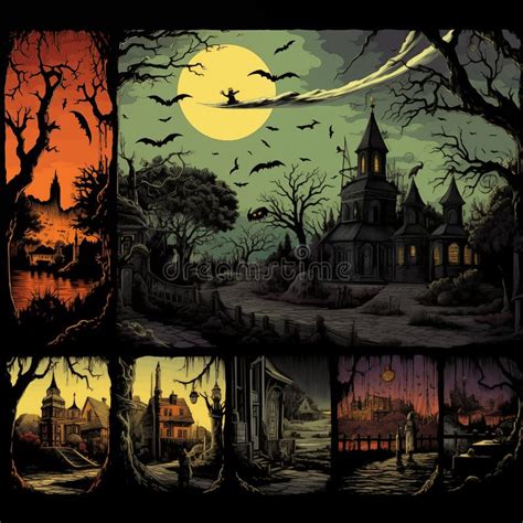 Full Retro Comic Book Style Strip Comics Halloween Stock Illustration