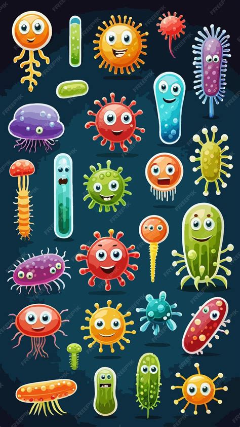 A Collection Of Microbes Cartoon Drawing Illustration Artwork Vector