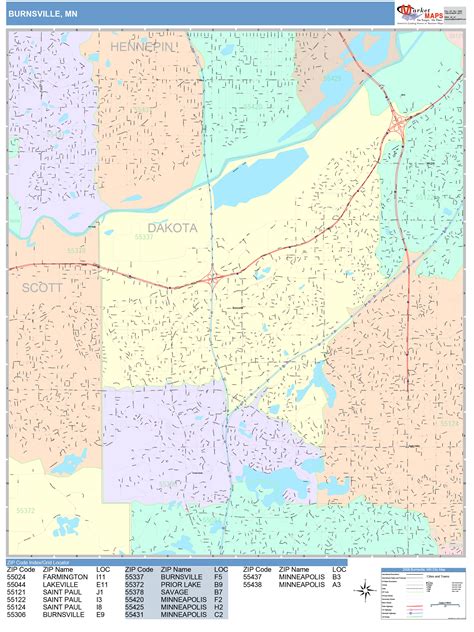Burnsville Minnesota Wall Map Color Cast Style By Marketmaps