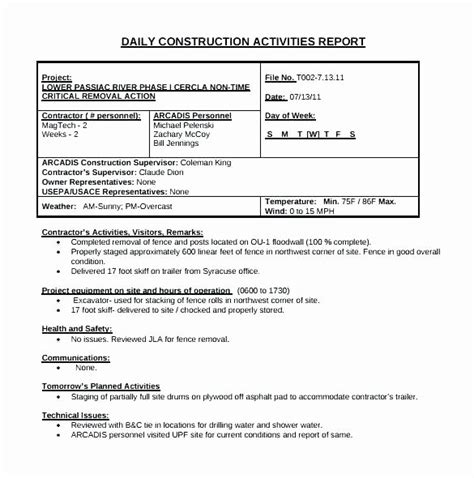 Construction Field Report Template Shooters Journal