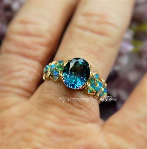 Last One Mystic Topaz Handmade Ring Peacock Blue Rainbow Mystic Topaz