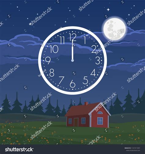 Midnight Night Background Clock Stock Vector Royalty Free 1101911057 Shutterstock