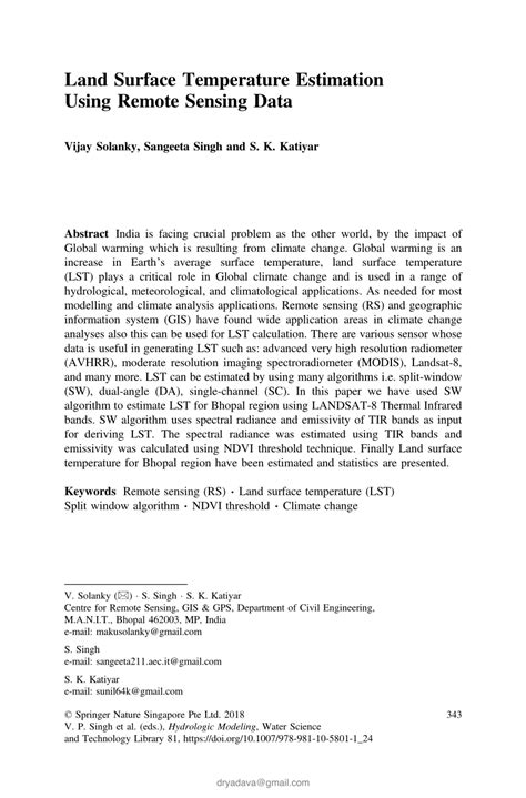 Pdf Land Surface Temperature Estimation Using Remote Sensing Data
