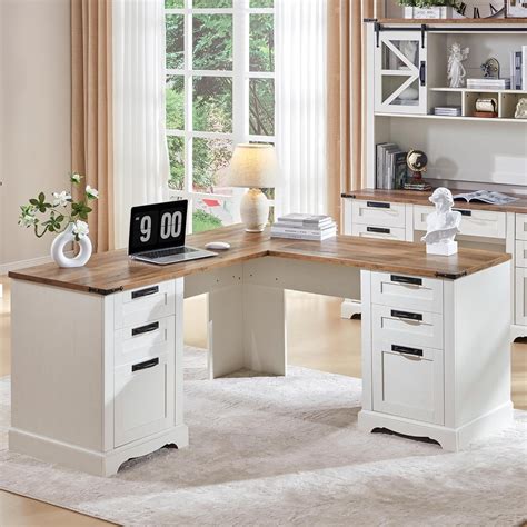 Redlemon 60 Farmhouse L Shaped Executive Desk With Drawers