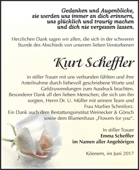 Traueranzeigen Von Kurt Scheffler Abschied Nehmende