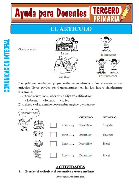 El Articulo Para Tercero De Primaria Pdf Adjetivo Lingüística