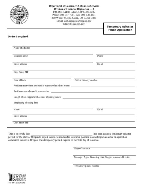 Temporary Adjuster Permit Application Doc Template Pdffiller