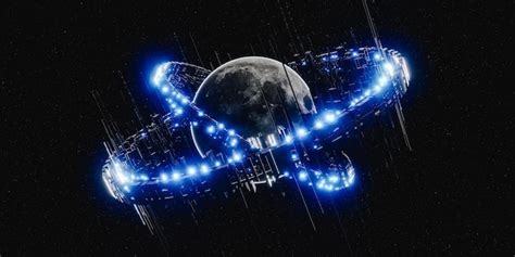 Premium Photo Glowing Futuristic Ring Around Moon D Render