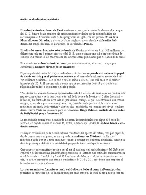 Analisis De Deuda Externa En Mexico Pdf Deuda México