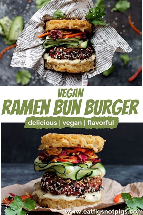 Asian Inspired Ramen Bun Burger With Kimchi Slaw And Wassabi Mayo Vegan Gf Eat Figs Not