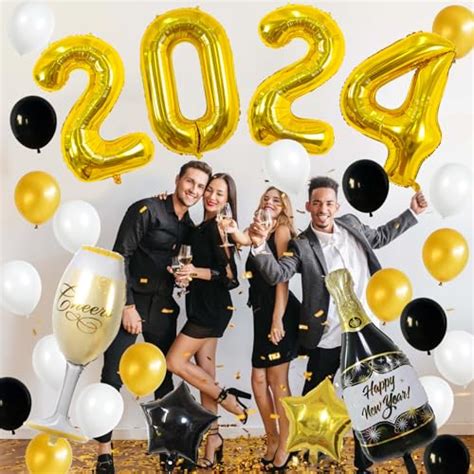 New Years Eve Party Supplies 2024 Black Gold Number 2024 Balloons