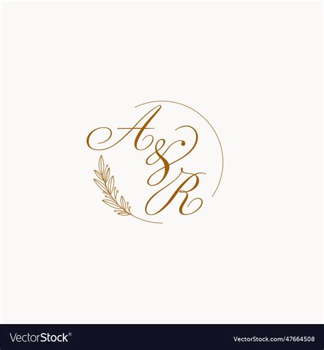 Initials Ar Wedding Monogram Logo With Leaves Vector Image