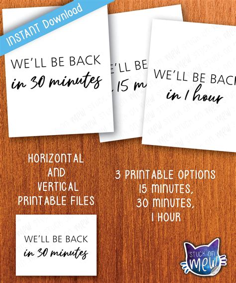 Office Well Be Back Sign 15 30 Minute 1 Hour Pdf Jpeg Etsy