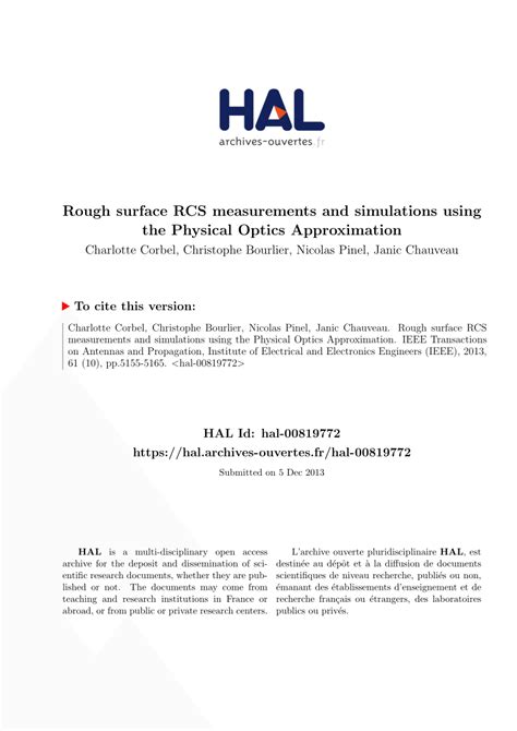 Pdf Rough Surface Rcs Measurements And Simulations Using The Physical Optics Approximation