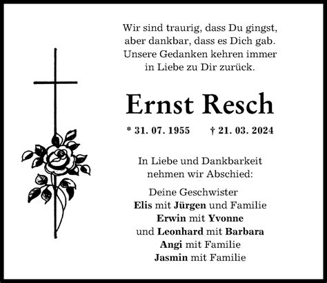 Traueranzeigen Von Ernst Resch Augsburger Allgemeine Zeitung