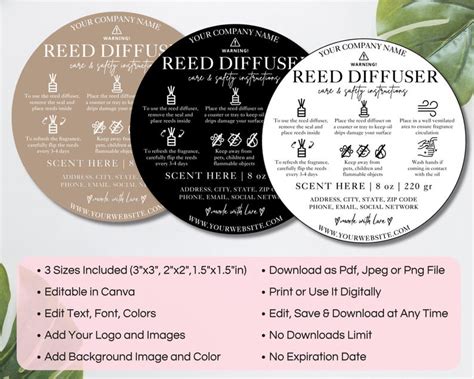 Reed Diffuser Warning Label Printable Reeddiffuser Safety Sticker