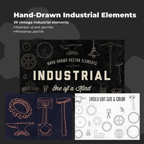 Hand Drawn Industrial Elements Master Bundles